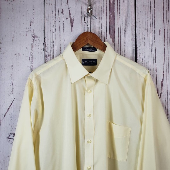 Stafford | Shirts | Stafford Essentials Dress Shirt Mens Size 75 3435 Plaid Long Sleeve Yellow ...